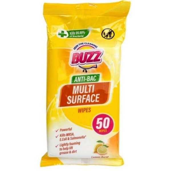BUZZ 50PK ANTI-BAC MULTI SURFACE WIPES- LEMON 50PK X12 - Freemans ...
